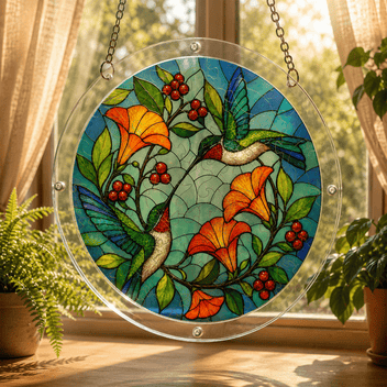 Hummingbird Orange Flower Acrylic Puzzle Suncatcher | Pixiwoo
